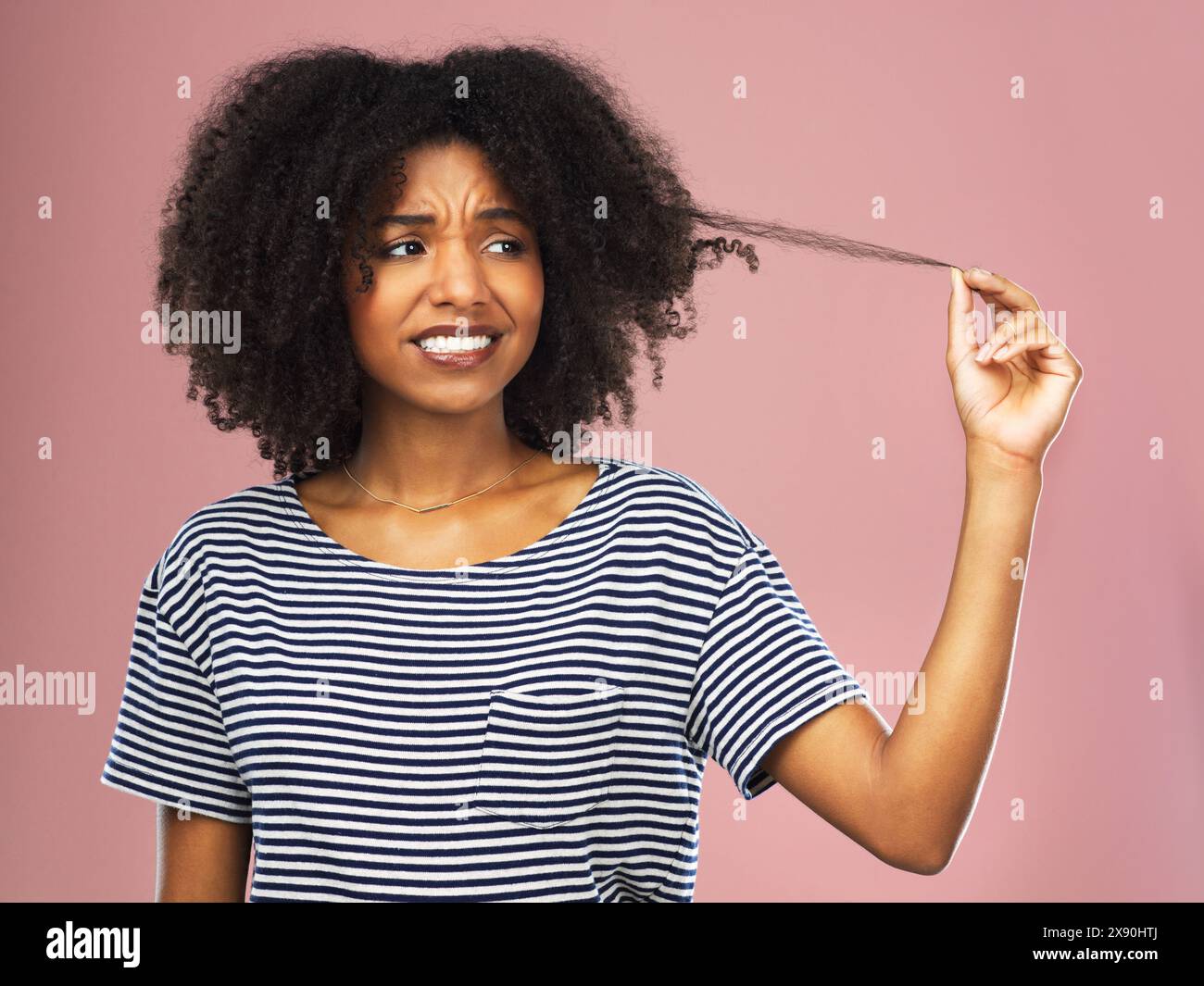 Pulling hair, woman and stress with dermatology, beauty and person on ...