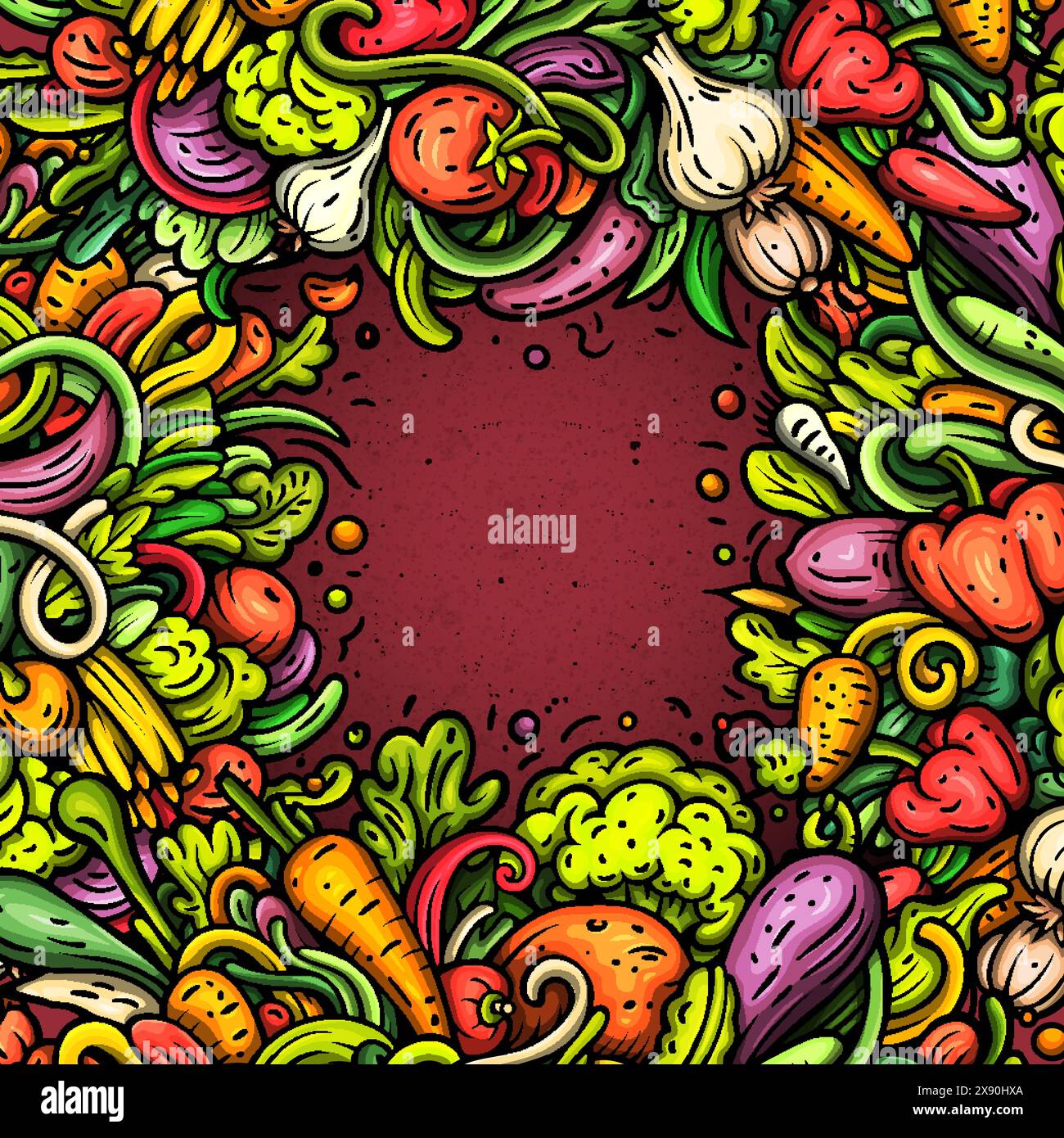 Vegetables cartoon vector doodles frame. Veggies border design. Nature ...