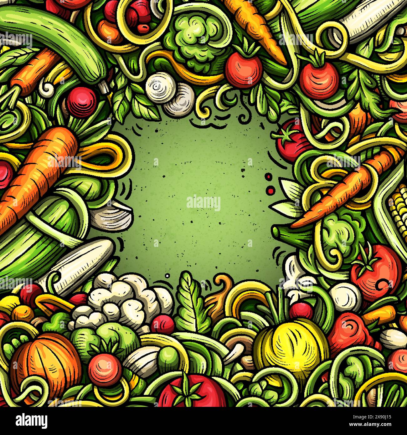 Vegetables cartoon vector doodles frame. Veggies border design. Nature ...