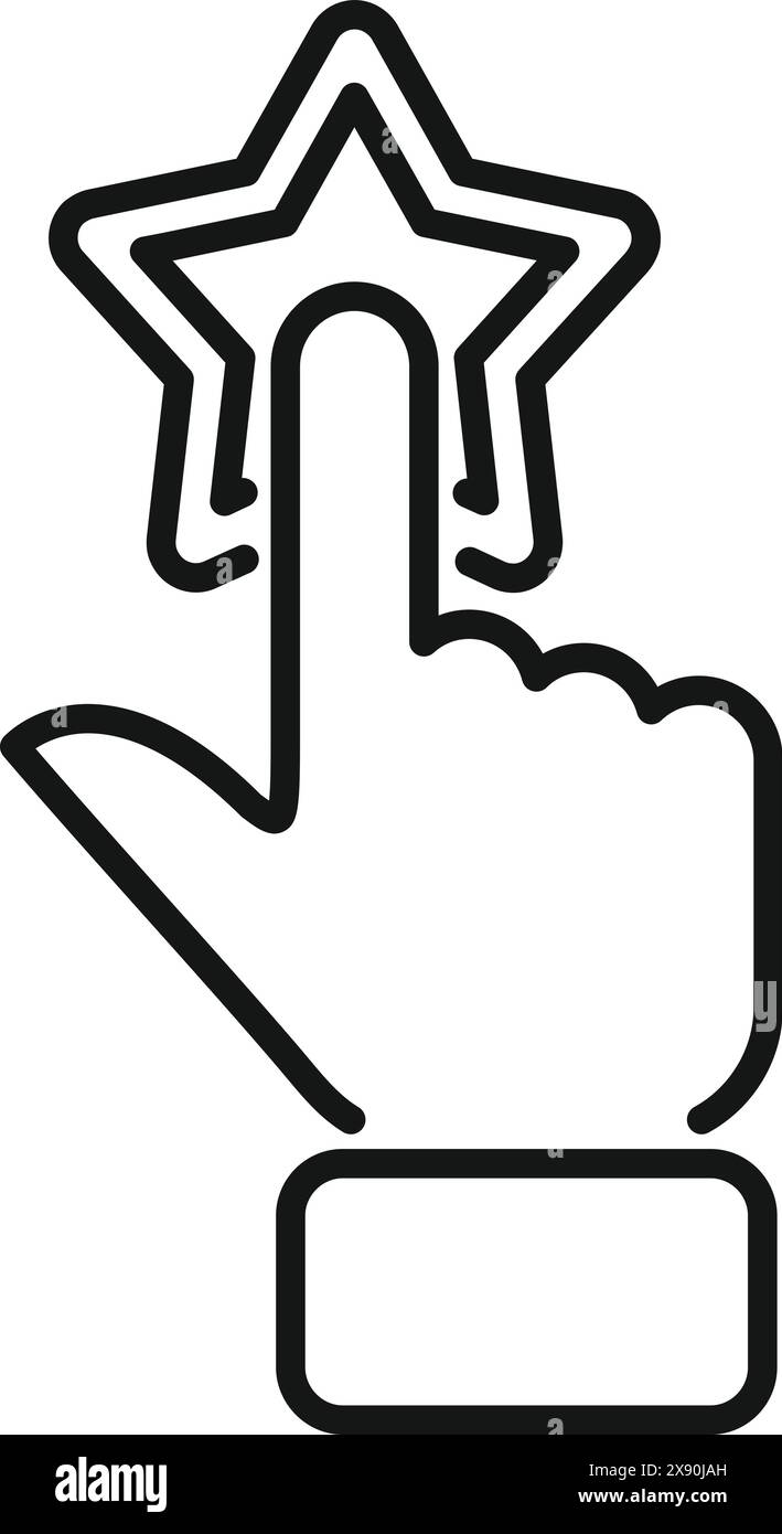Black and white illustration of a hand pointing to a star, representing ...