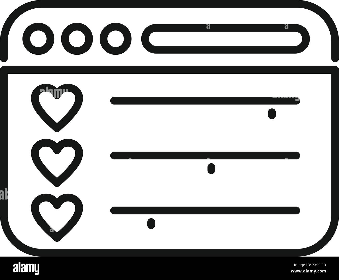 Outline icon of a web browser window featuring favorite bookmarks ...