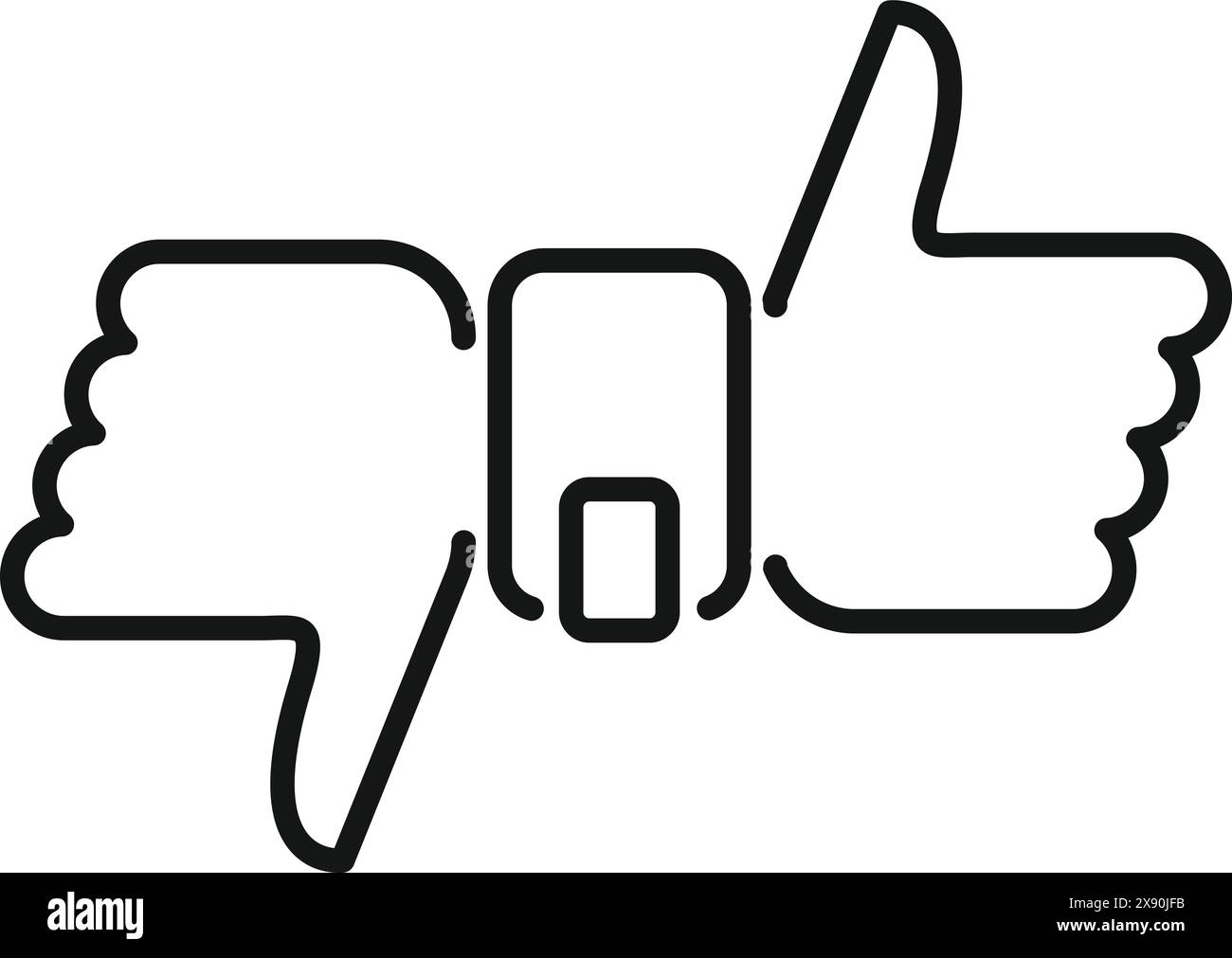 Black and white line drawing of a thumbs up and thumbs down symbol ...