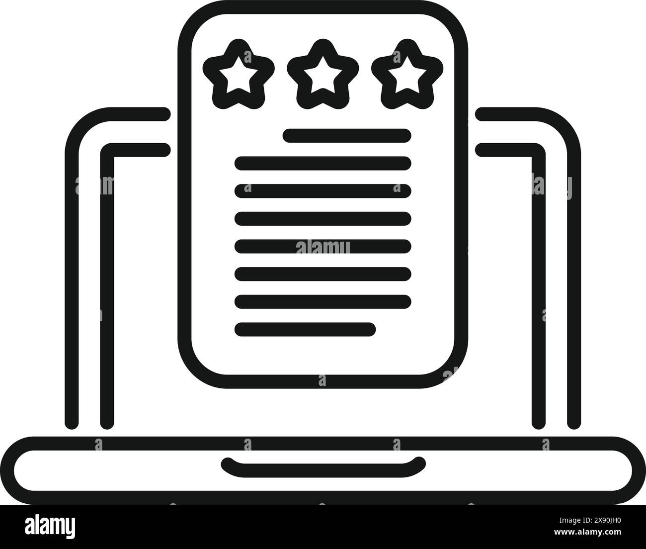 Vector illustration of a laptop displaying a threestar review rating ...