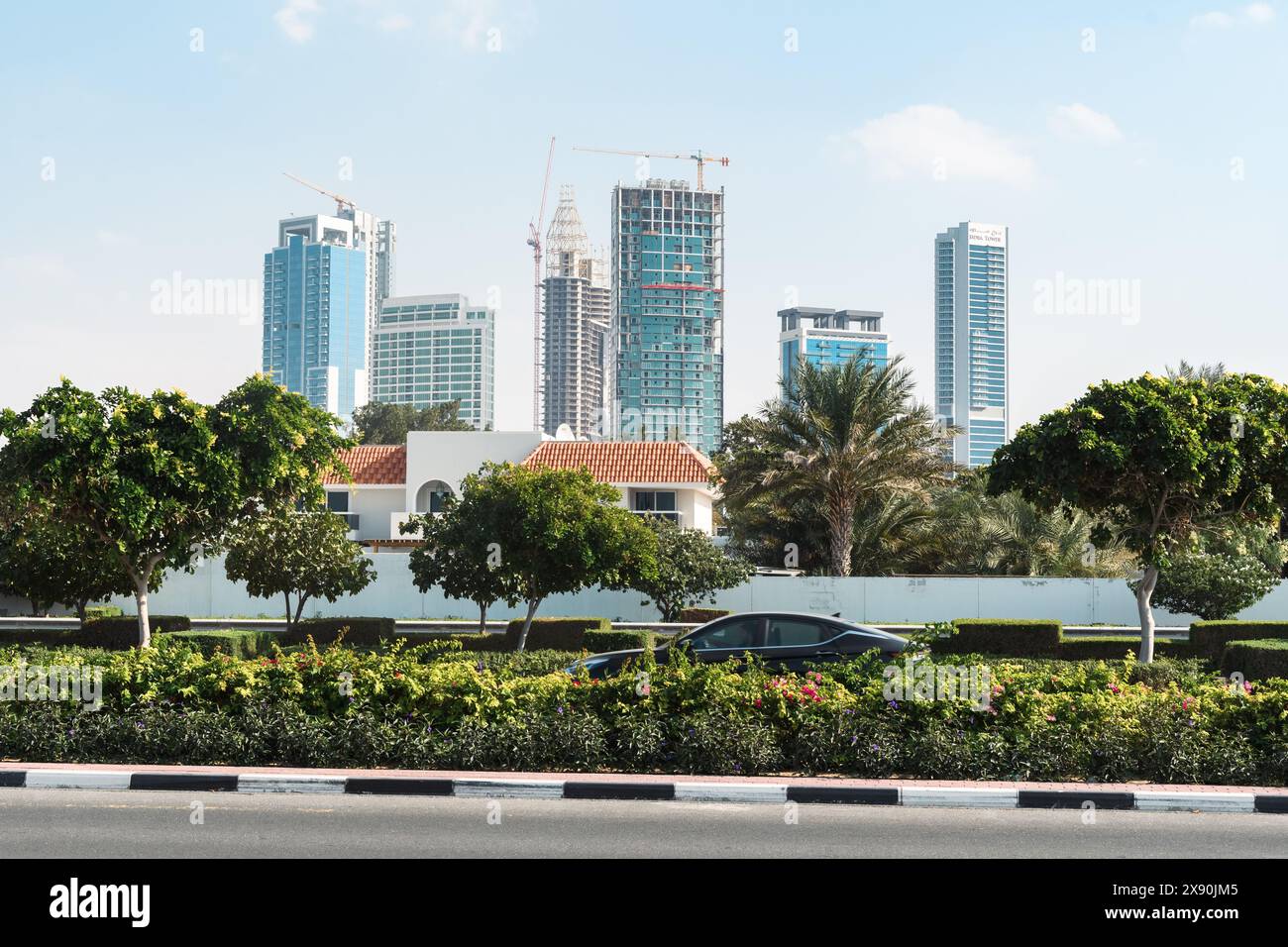 Dubai, UAE - January 6, 2024: A view of new skyscrapers under ...