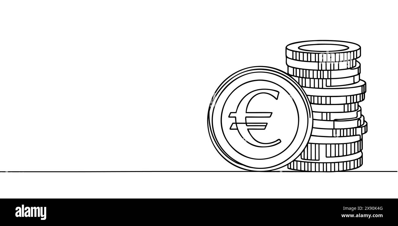 Single continuous line drawing of a euro currency. One continuous line ...