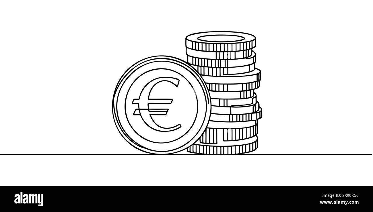 Single continuous line drawing of a euro currency. One continuous line ...