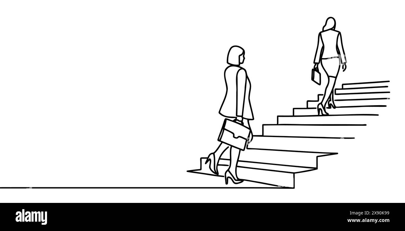 business and education concept. Woman climbing stairs continuous one ...