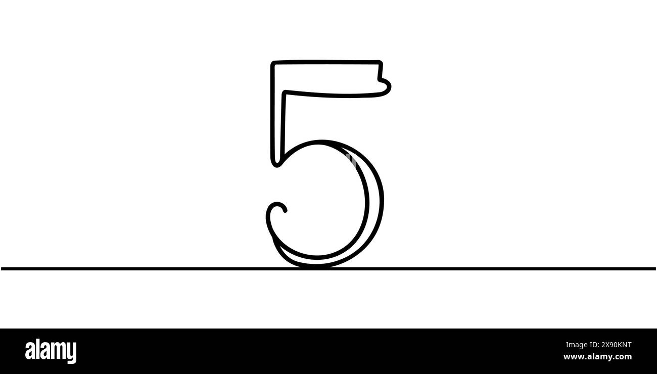 Number 5 in continuous line drawing style. Line art of number five ...