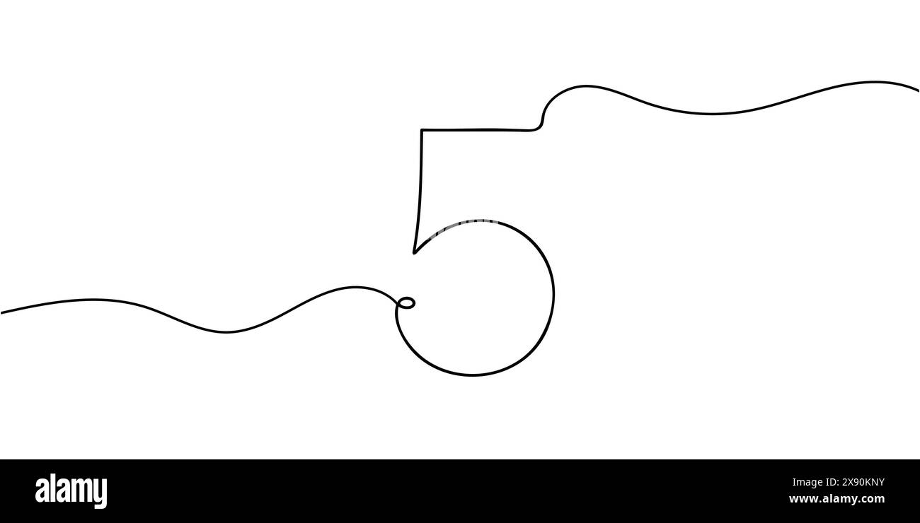 Number 5 in continuous line drawing style. Line art of number five ...