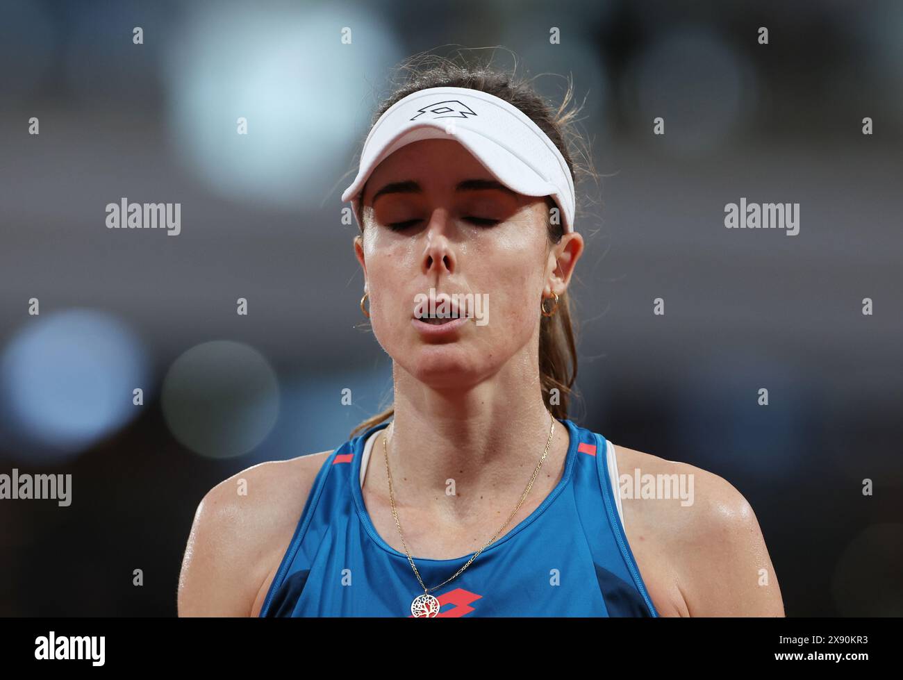 Paris, France. 28th May, 2024. Alize Cornet of France reacts during the ...