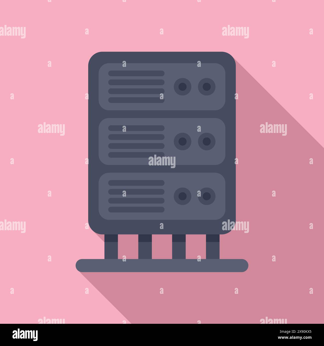Vector illustration of a server rack in flat design style on a pink ...
