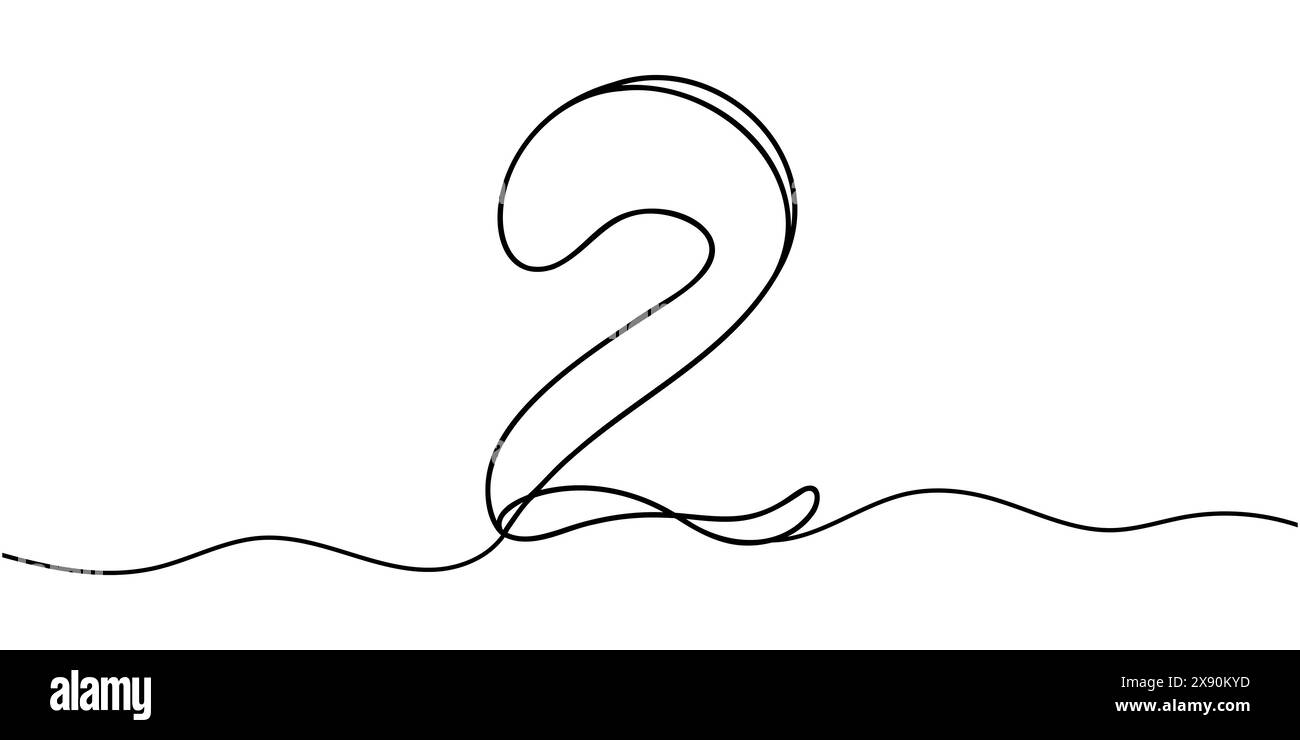 Number 2 in continuous line drawing style. Line art of number two ...