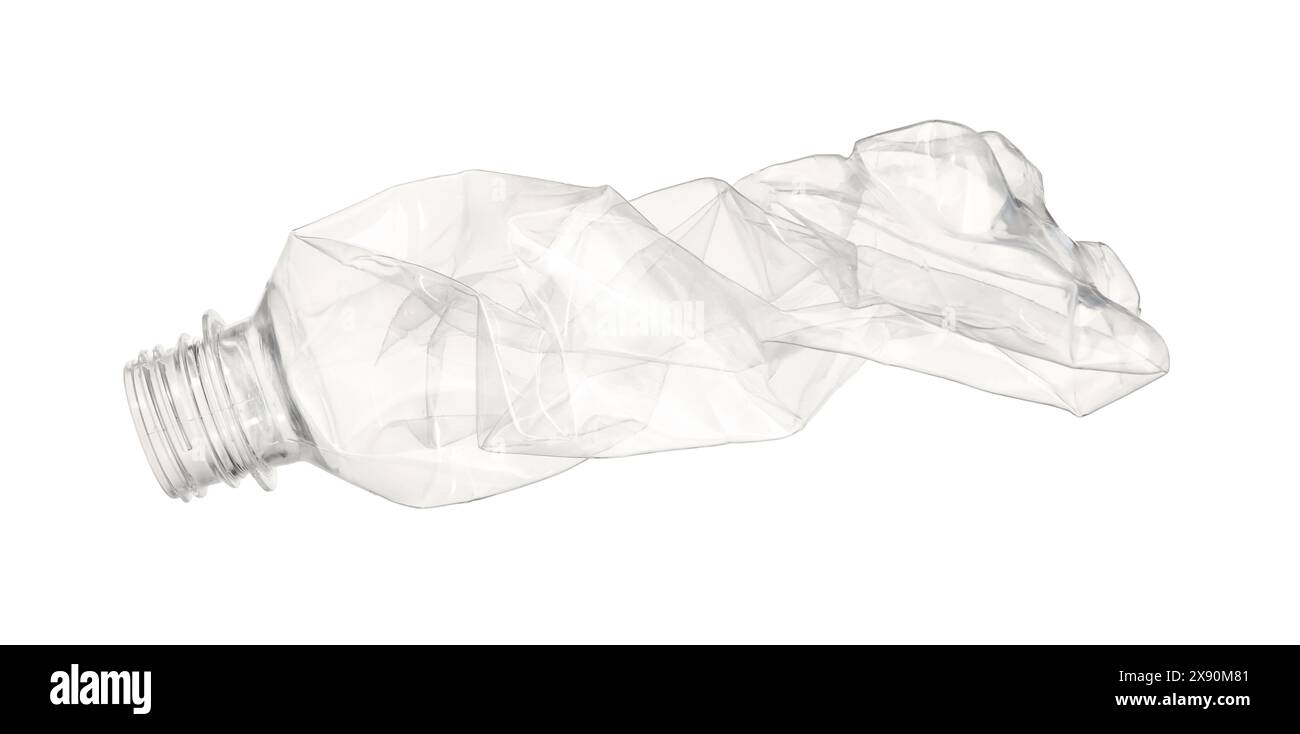 Crumpled disposable plastic bottle isolated on white Stock Photo - Alamy