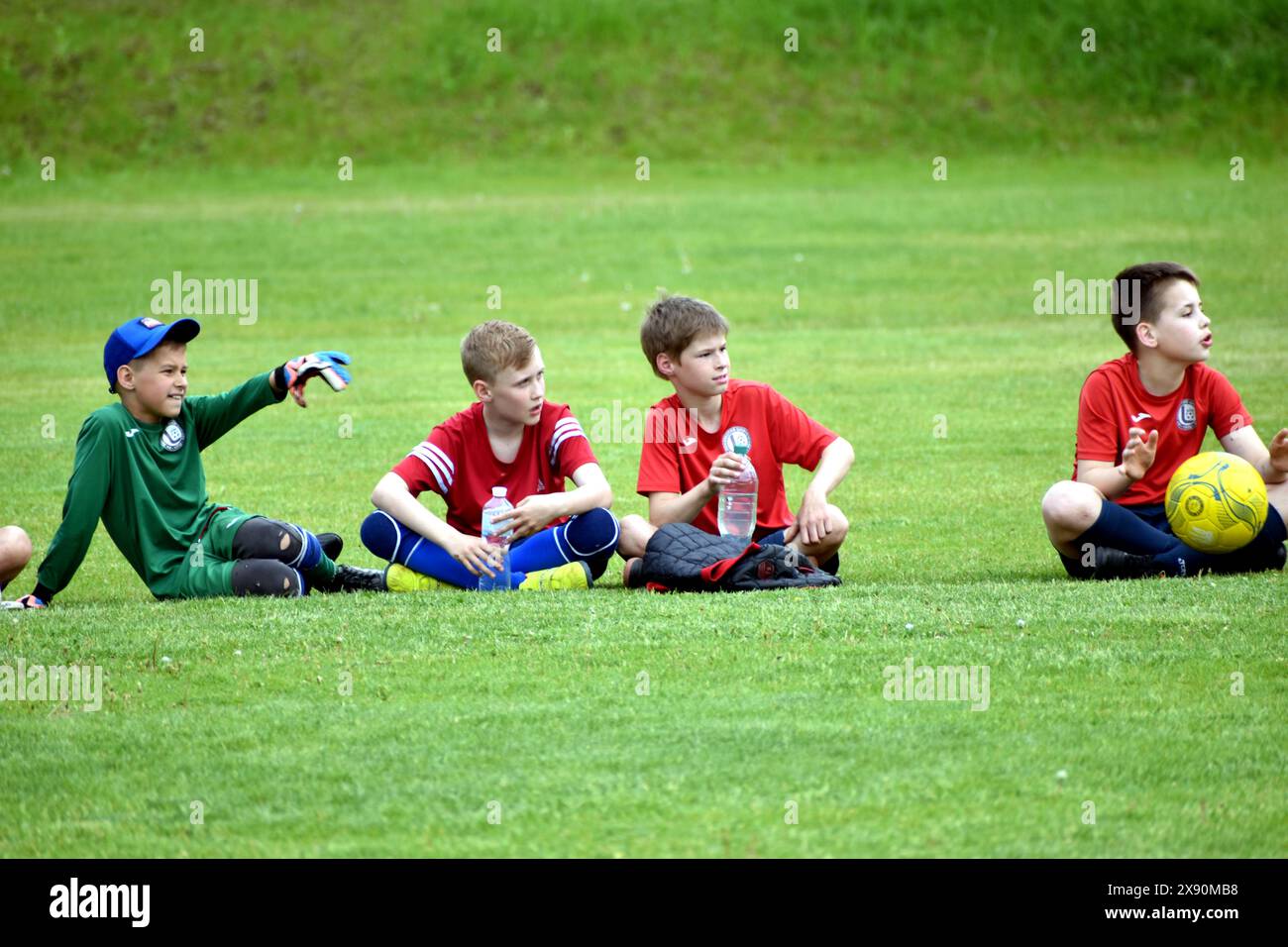 The village of Shevchenkovo. Kyiv region. Ukraine. 05.17.2023. Football ...
