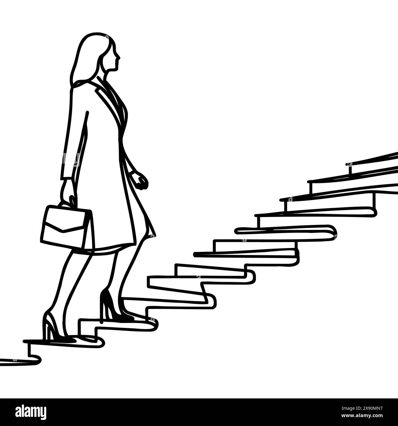 business and education concept. Woman climbing stairs continuous one ...