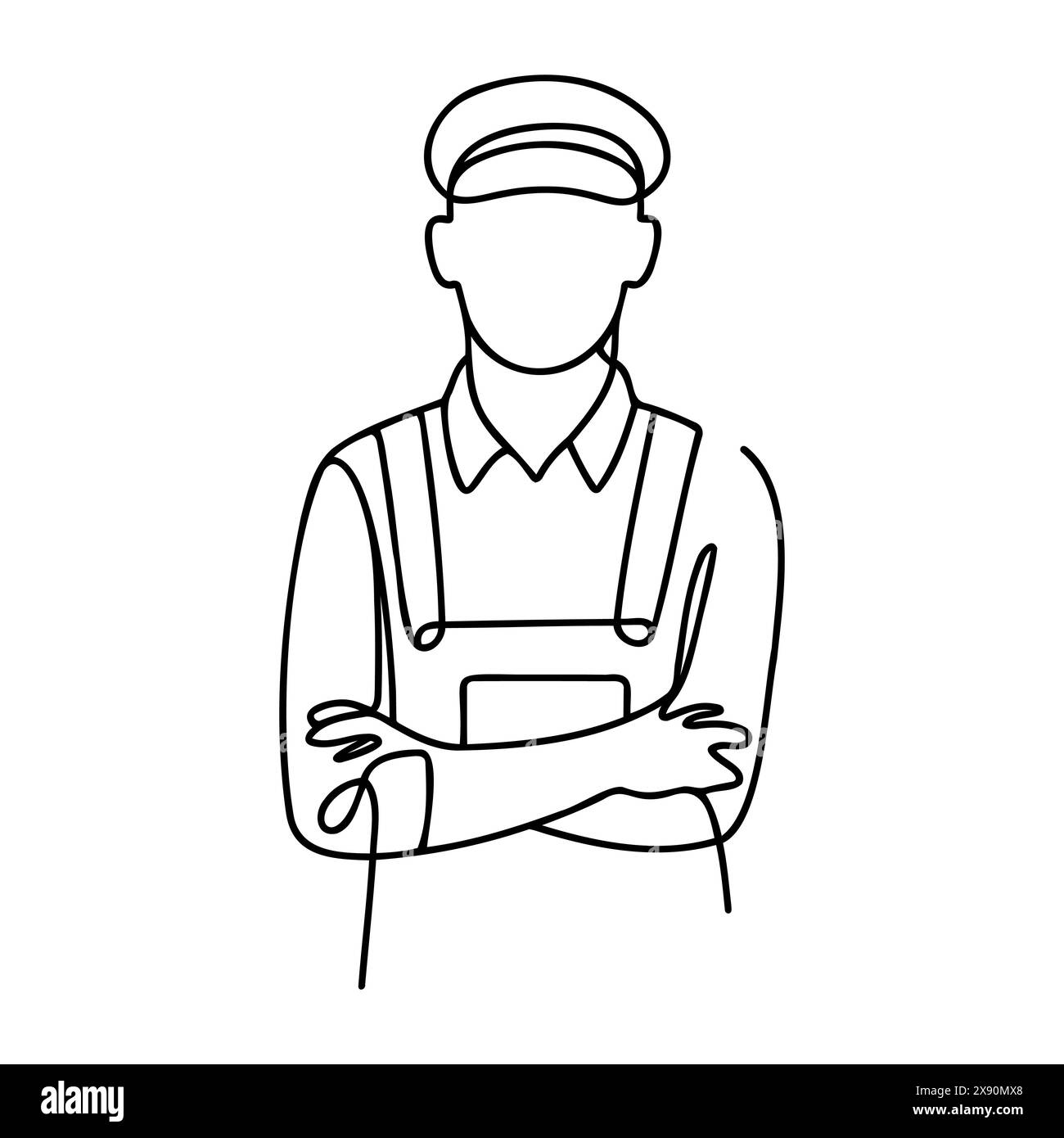 Single continuous line drawing of a young man mechanic, Professional ...