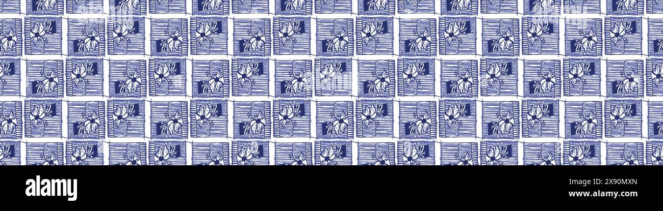 Decorative Indigo blue Japanese block print border pattern. Seamless ...