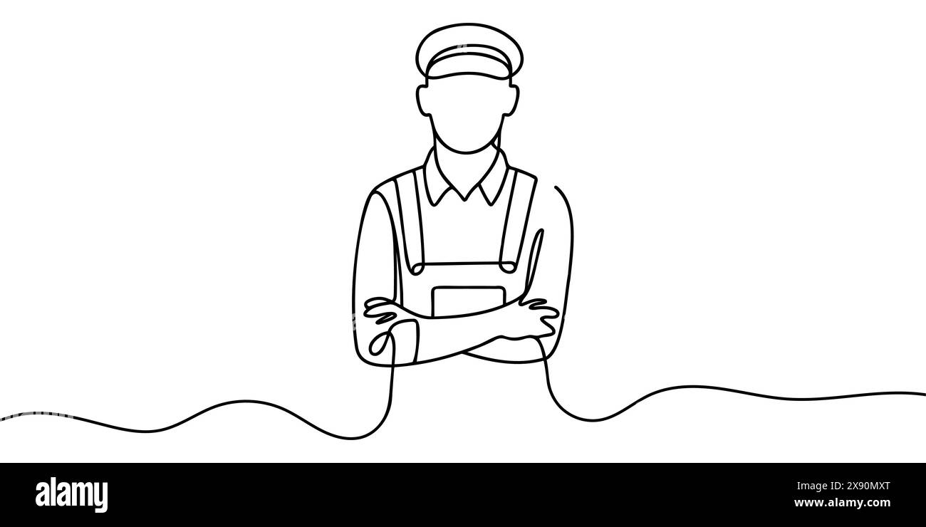 Single continuous line drawing of a young man mechanic, Professional ...
