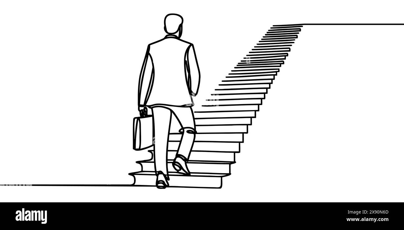 Continuous one line drawing. Reach the target. Businessman climbing ...