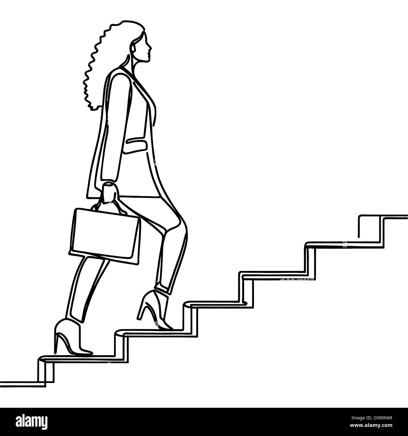 business and education concept. Woman climbing stairs continuous one ...