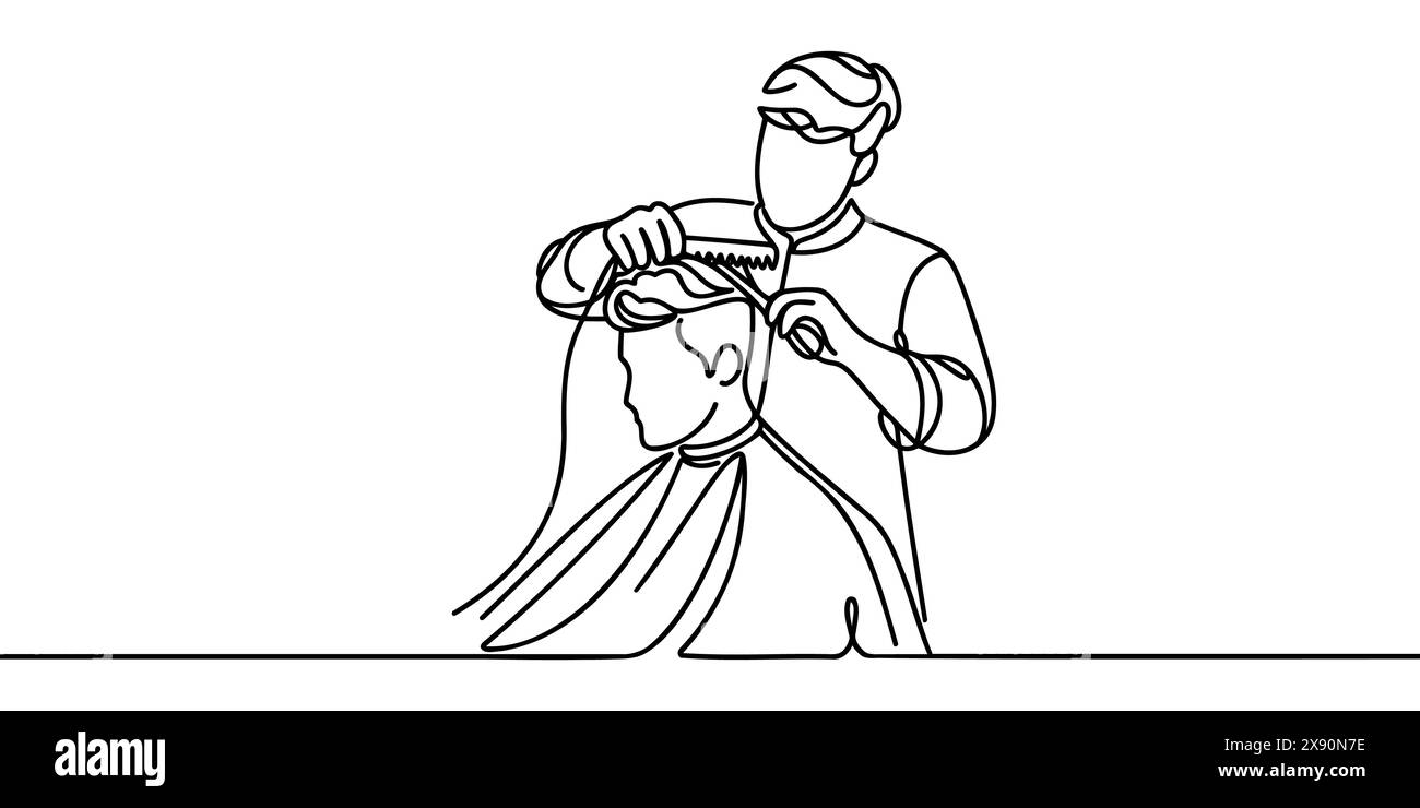 Continuous line drawing cutting hair at the barbershop Stock Vector ...
