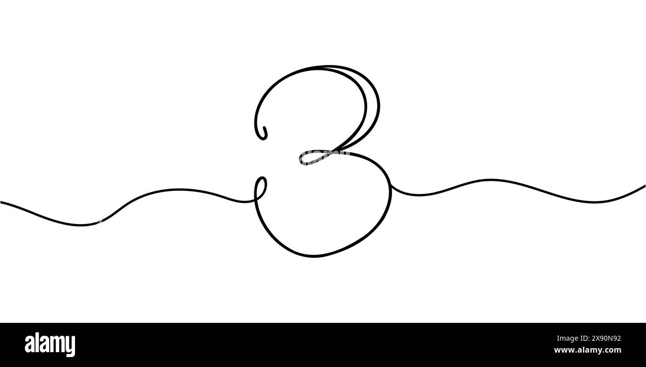 Number 3 in continuous line drawing style. Line art of number three ...