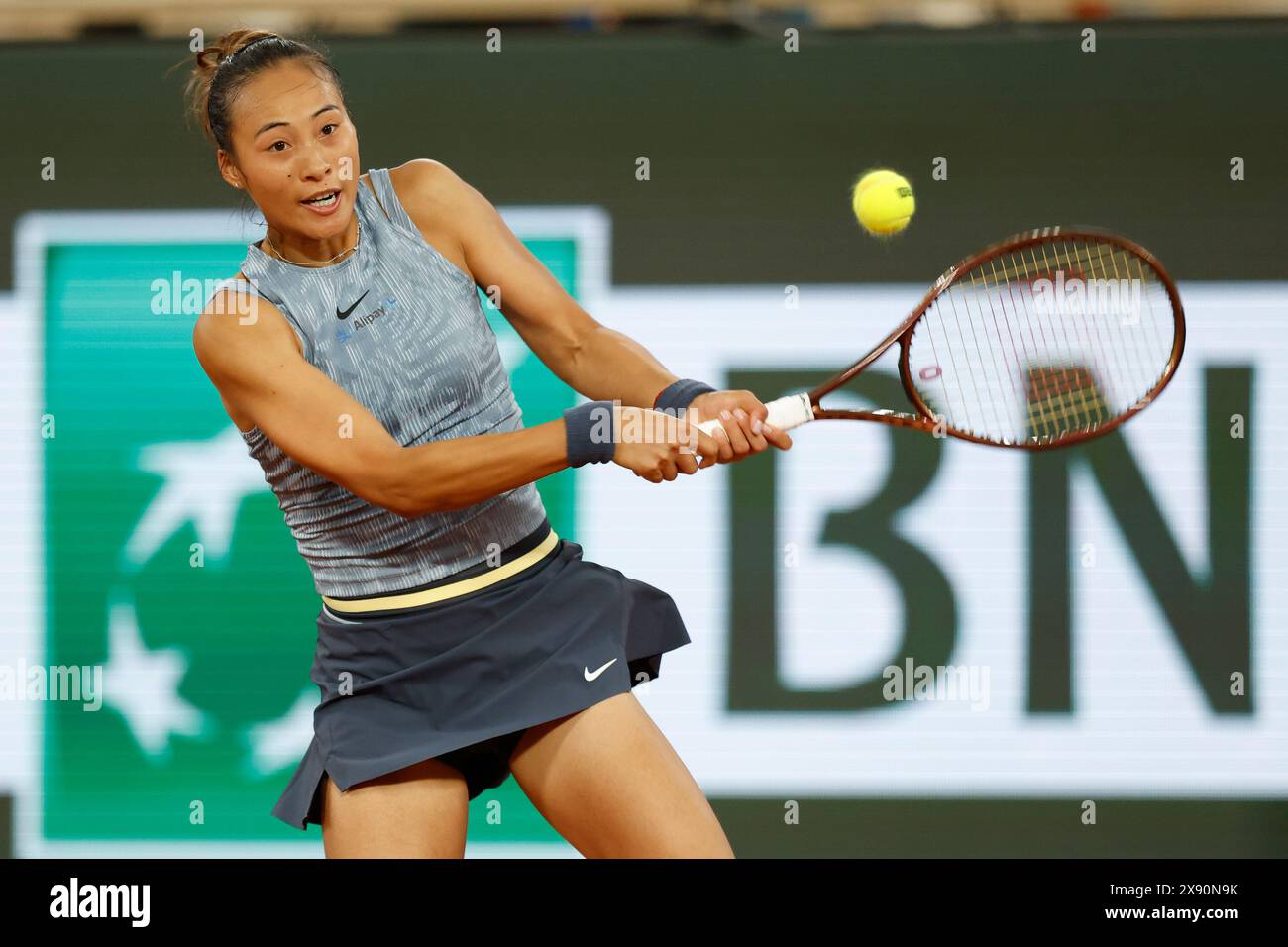 Paris, Paris, France. 28th May, 2024. Qinwen Zheng (CHN) in action ...
