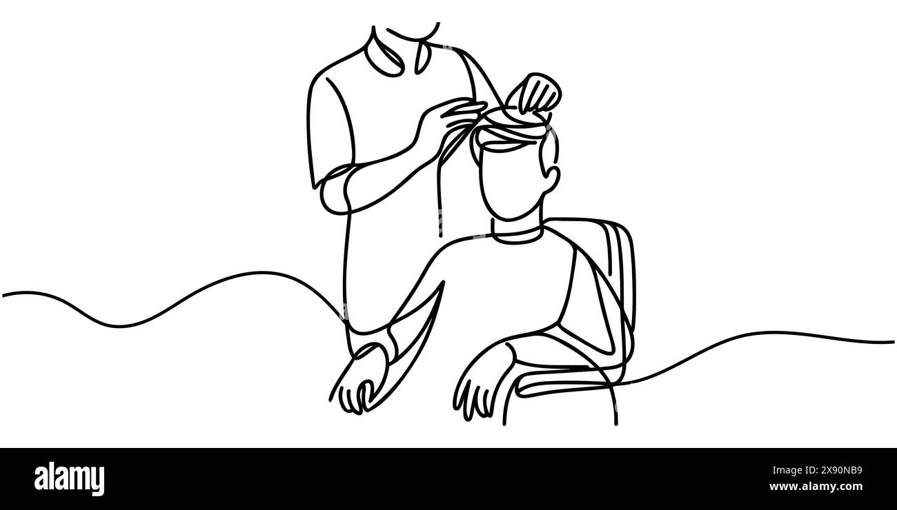 Continuous line drawing cutting hair at the barbershop Stock Vector ...
