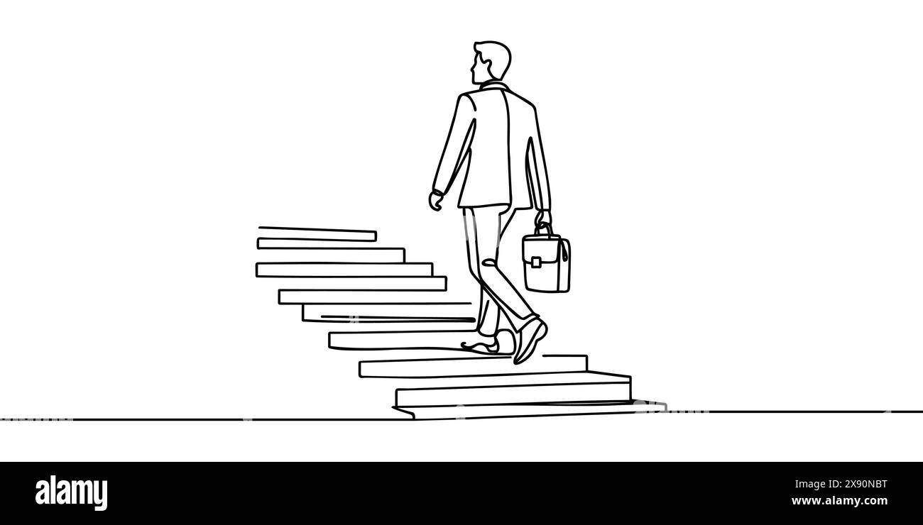 Continuous one line drawing. Reach the target. Businessman climbing ...
