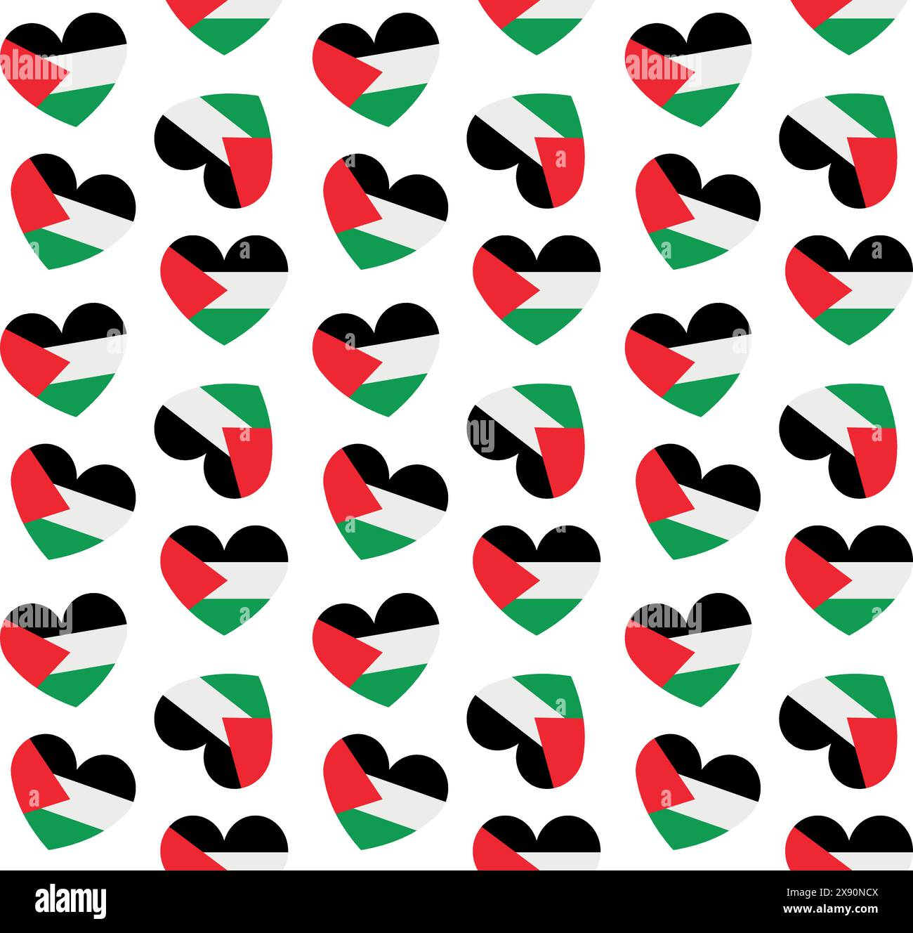 Vector seamless pattern of flat heart with Palestine flag isolated on ...