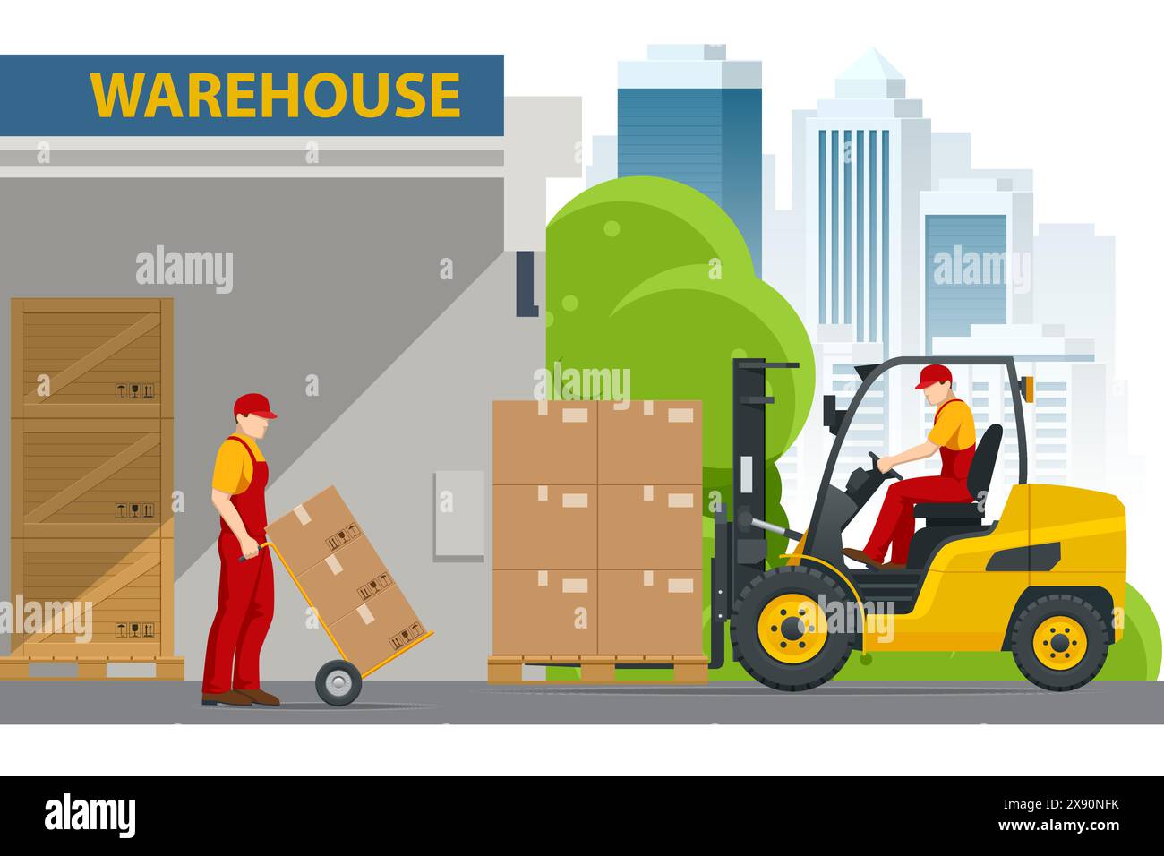 Forklift loading truck large white Stock Vector Images - Alamy
