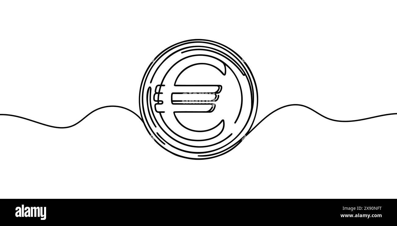 Single continuous line drawing of a euro currency. One continuous line ...