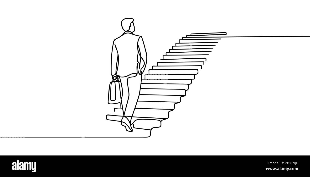 Continuous one line drawing. Reach the target. Businessman climbing ...