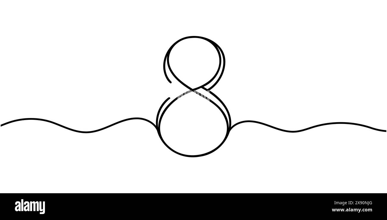 Number 8 in continuous line drawing style. Line art of number eight ...