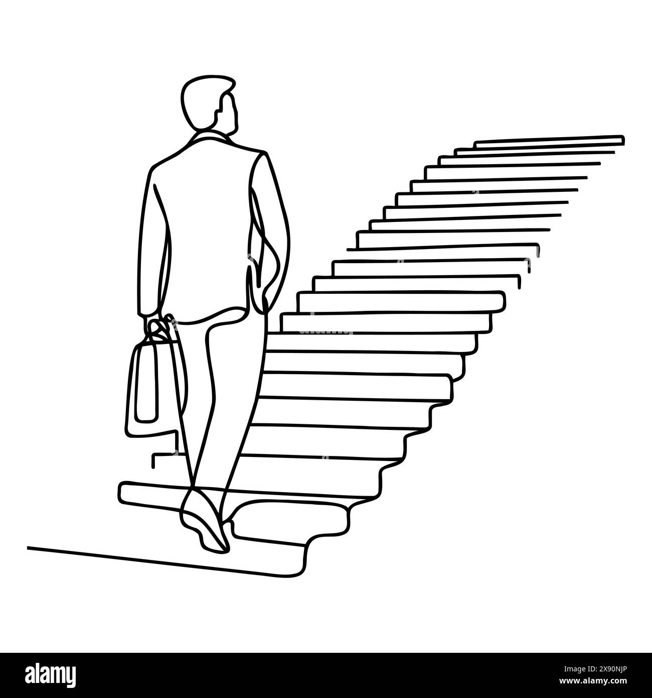 Continuous one line drawing. Reach the target. Businessman climbing ...