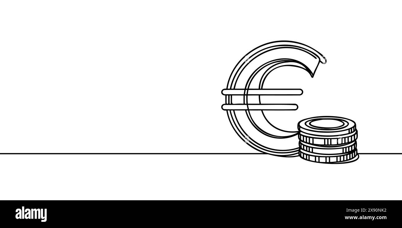Single continuous line drawing of a euro currency. One continuous line ...