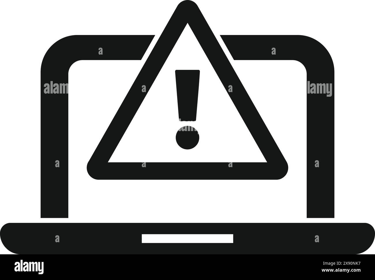 Vector illustration of an exclamation warning sign on a laptop screen, symbolizing digital ...