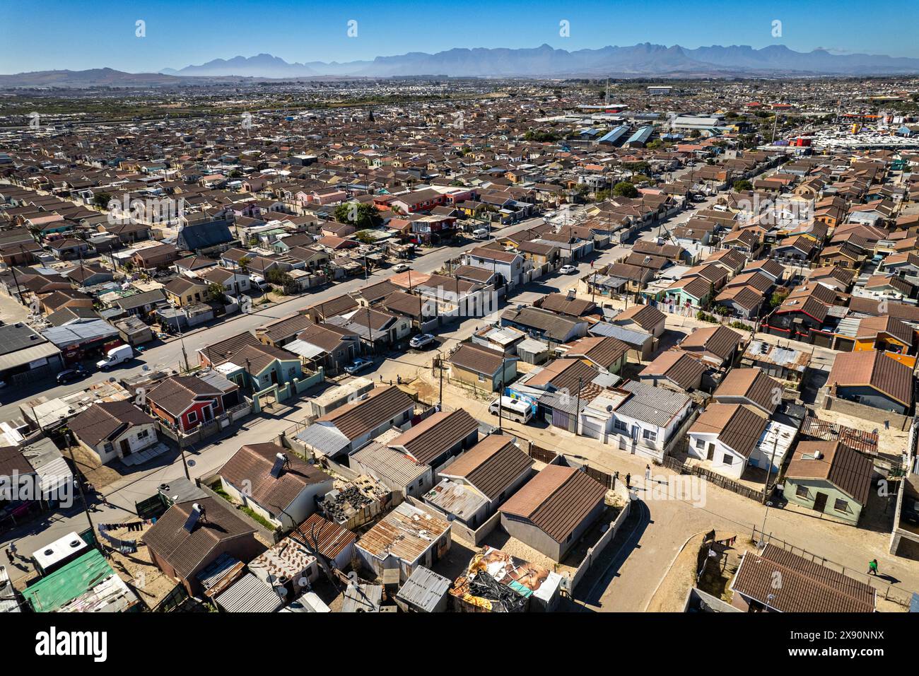 Aerial view of built houses and informal shacks in Site C, Khayelitsha ...