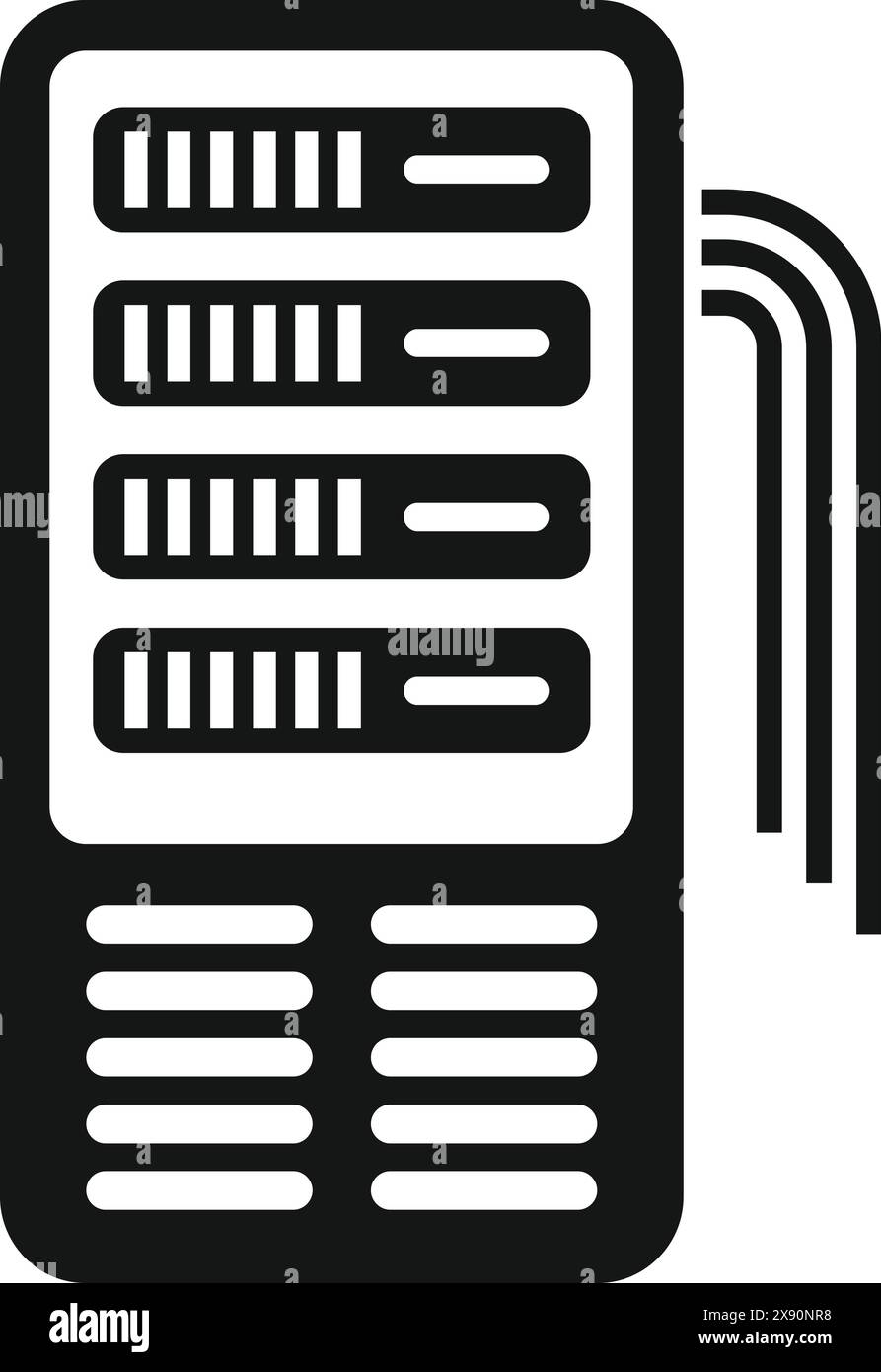 Black And White Vector Illustration Of A Modern Server Rack Symbol For