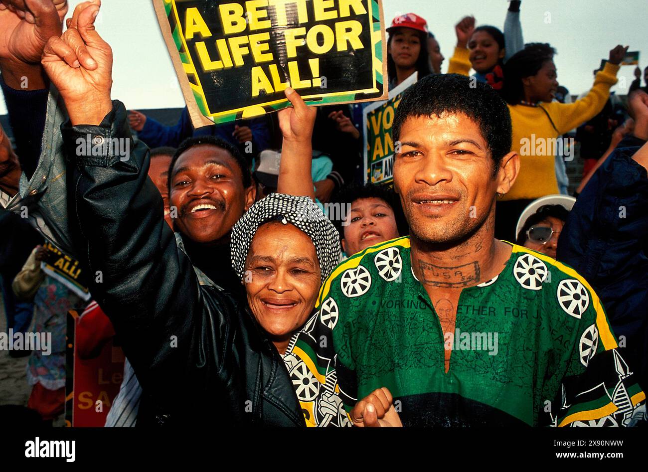 26 - 29 April 1994 - Excited ANC supporters waiting to vote in Mitchell ...