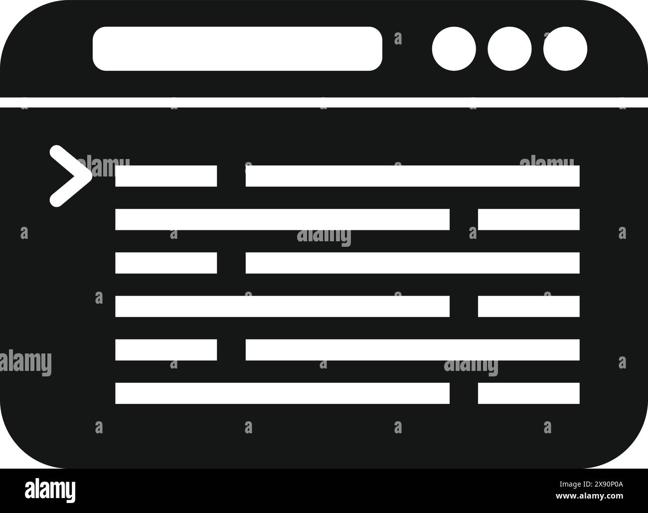 Striking black and white icon depicting a generic web browser interface ...
