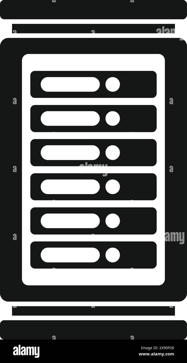Vector illustration of a modern server rack icon in a black and white ...