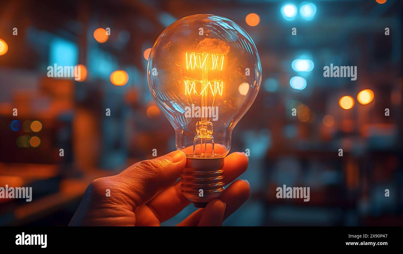 Man hand holding light bulb on abstract background. Innovation ...