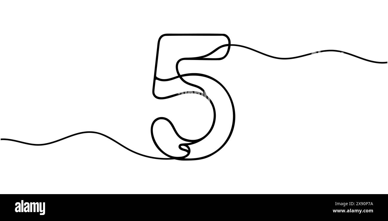 Number 5 in continuous line drawing style. Line art of number five ...
