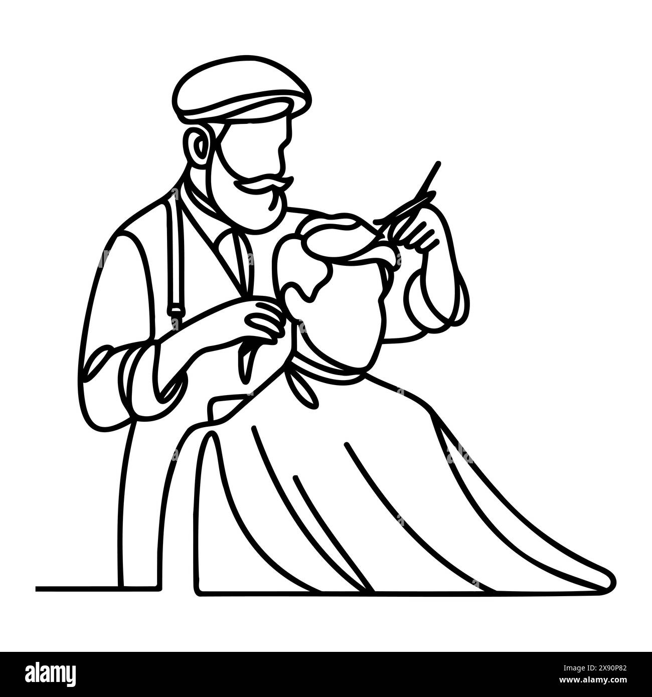 Continuous line drawing cutting hair at the barbershop Stock Vector ...