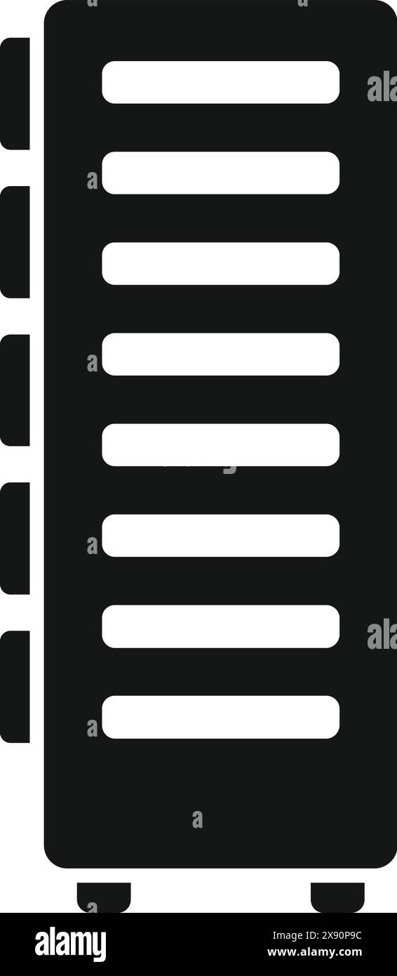 Vector illustration of a server rack icon in a simple black silhouette style suitable for tech ...