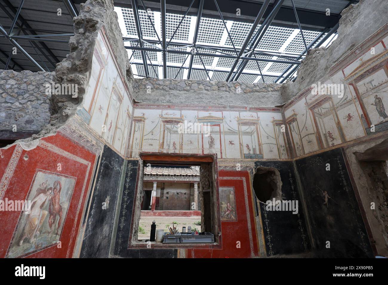 Pompeii, Italy, 28 May 2024. A room of the Insula of the Chaste Lovers ...