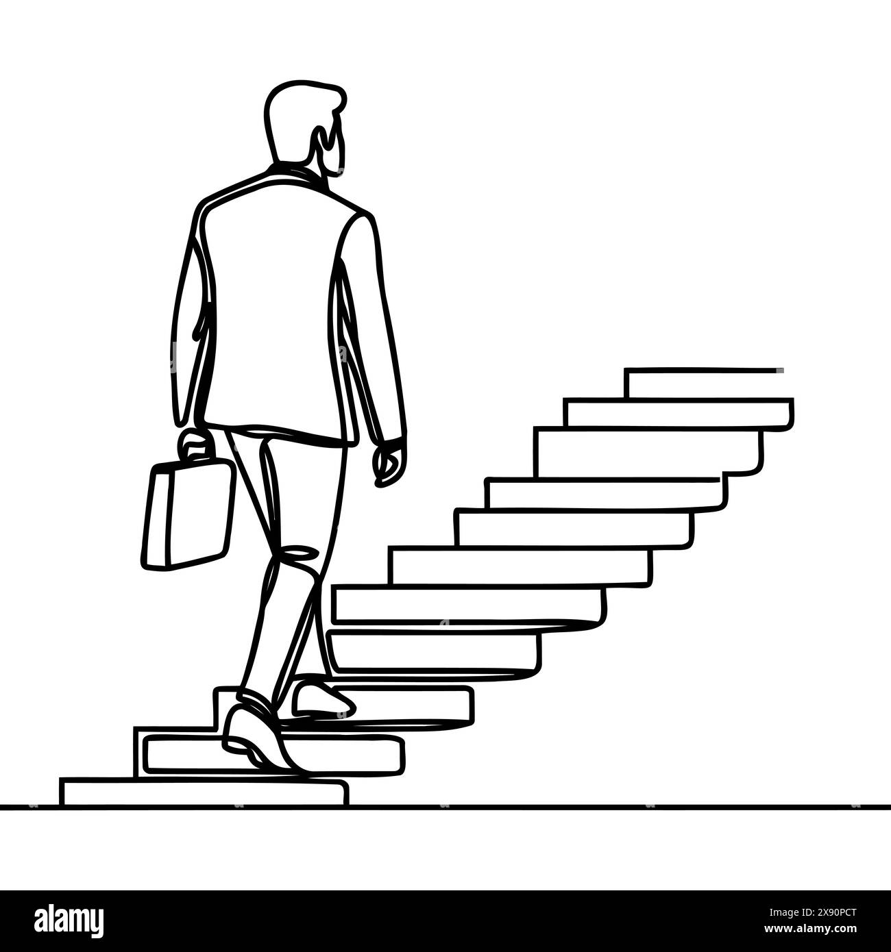 Continuous one line drawing. Reach the target. Businessman climbing ...