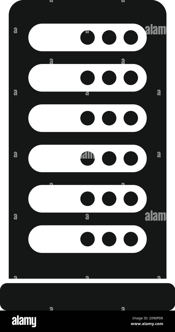 Simplified vector illustration of a server rack icon in black on a ...