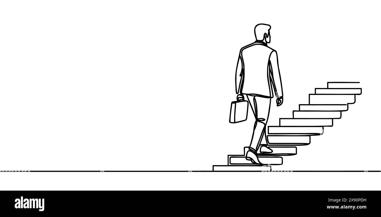 Continuous one line drawing. Reach the target. Businessman climbing ...